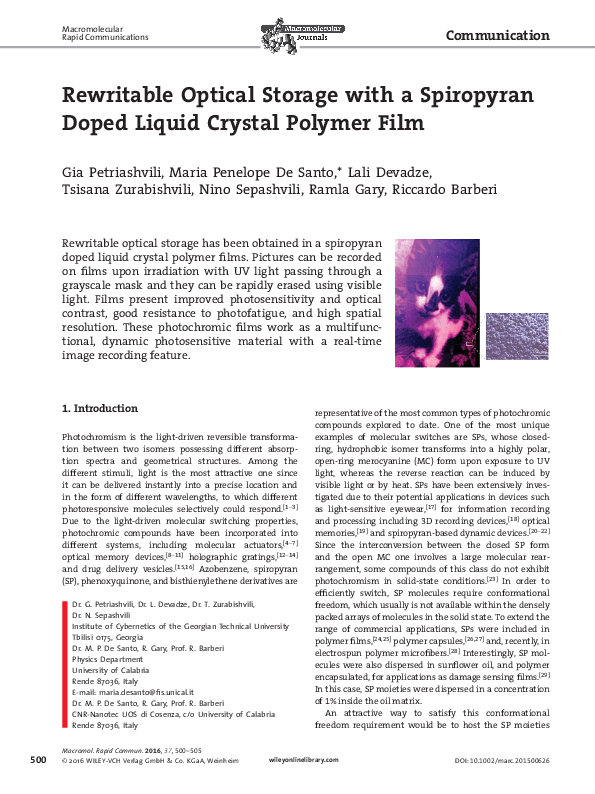 (PDF) Rewritable Optical Storage with a Spiropyran Doped Liquid Crystal ...