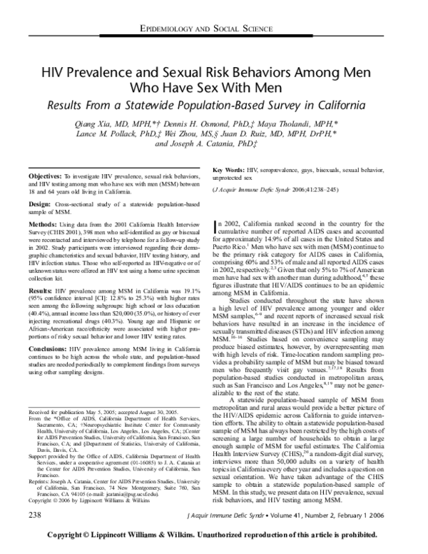 Pdf Hiv Prevalence And Sexual Risk Behaviors Among Men Who Have Sex