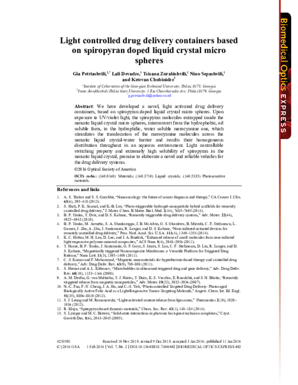 (PDF) Light controlled drug delivery containers based on spiropyran ...