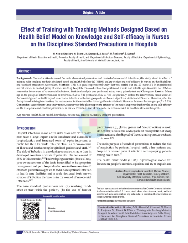 Pdf Effect Of Training With Teaching Methods Designed Based On Health Belief Model On