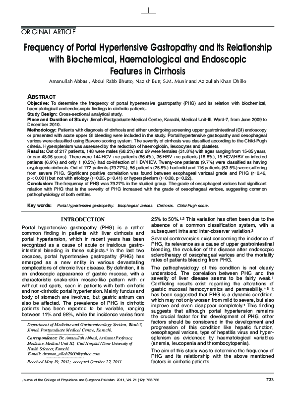 (PDF) Frequency of portal hypertensive gastropathy and its relationship ...
