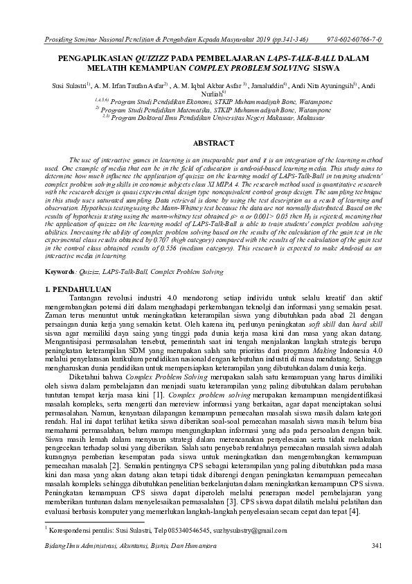 (PDF) Pengaplikasian Quizizz Pada Pembelajaran Laps-Talk-Ball Dalam Melatih Kemampuan Complex ...