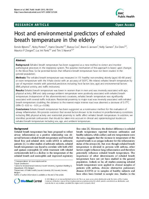 (PDF) Host and environmental predictors of exhaled breath temperature ...