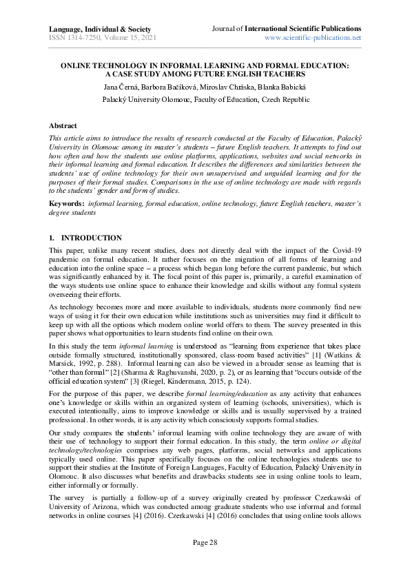 (PDF) Online Technology in Informal Learning and Formal Education: A ...