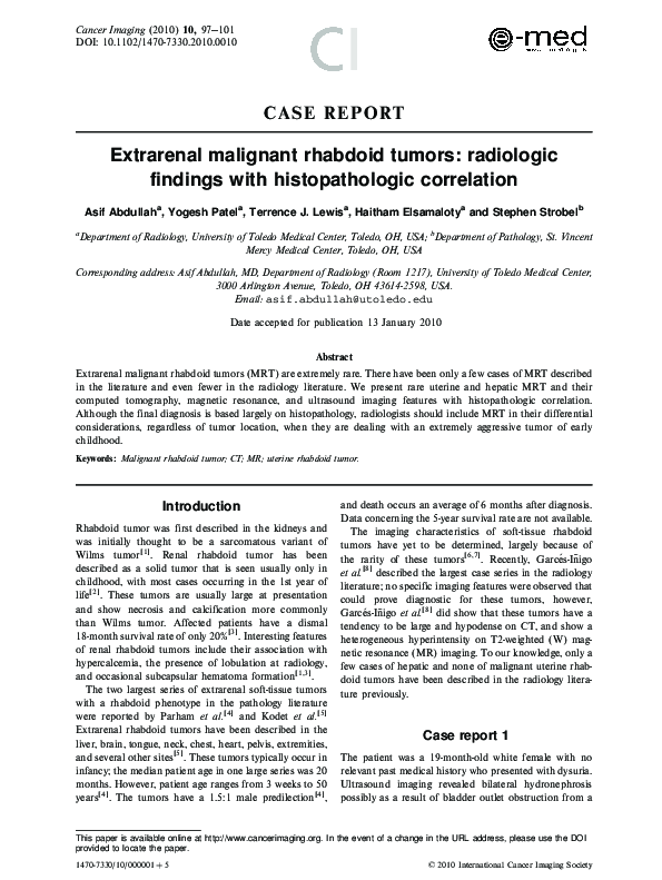 (PDF) Extrarenal malignant rhabdoid tumors: radiologic findings with histopathologic correlation