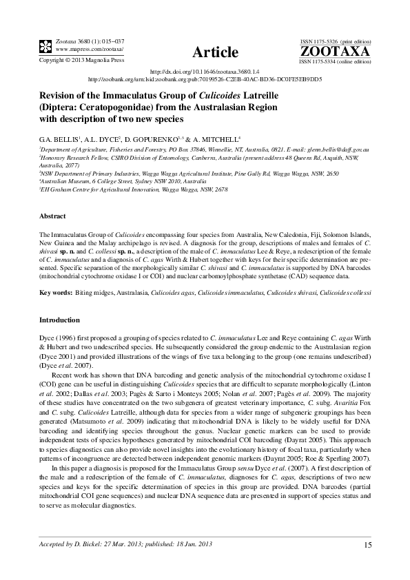 (PDF) Revision of the Immaculatus Group of Culicoides Latreille ...