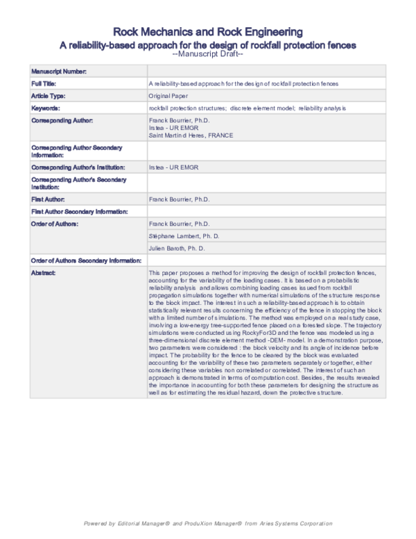 (PDF) A Reliability-Based Approach for the Design of Rockfall ...