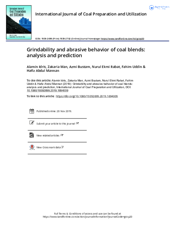 (PDF) Grindability and abrasive behavior of coal blends: analysis and ...