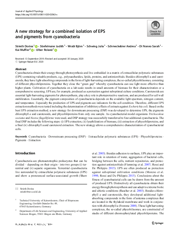 (PDF) A new strategy for a combined isolation of EPS and pigments from ...