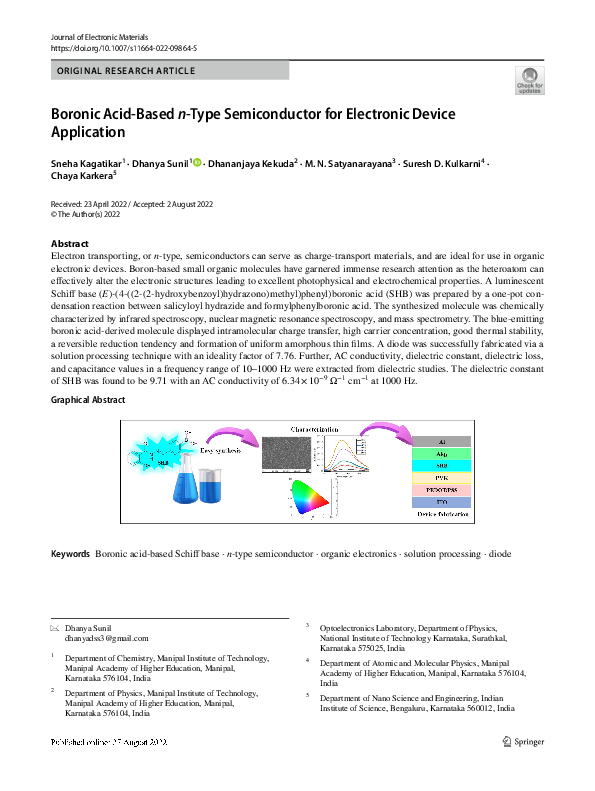(PDF) Boronic Acid-Based n-Type Semiconductor for Electronic Device Application