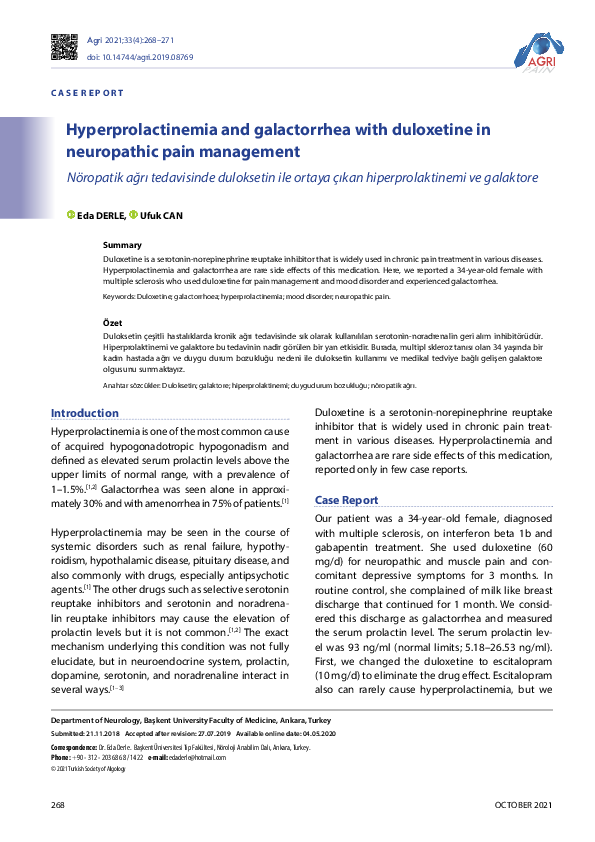 (PDF) Duloxetine-Induced Hyperprolactinemia and Galactorrhea Case Study