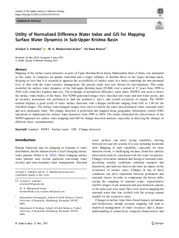 Pdf Utility Of Normalized Difference Water Index And Gis For Mapping Surface Water Dynamics In