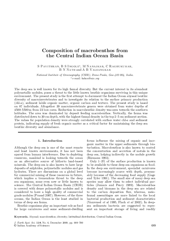 (PDF) Composition of macrobenthos from the Central Indian Ocean Basin