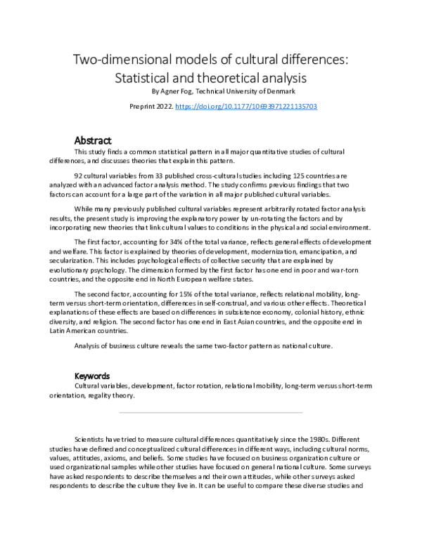 (PDF) Two-dimensional models of cultural differences: Statistical and theoretical analysis