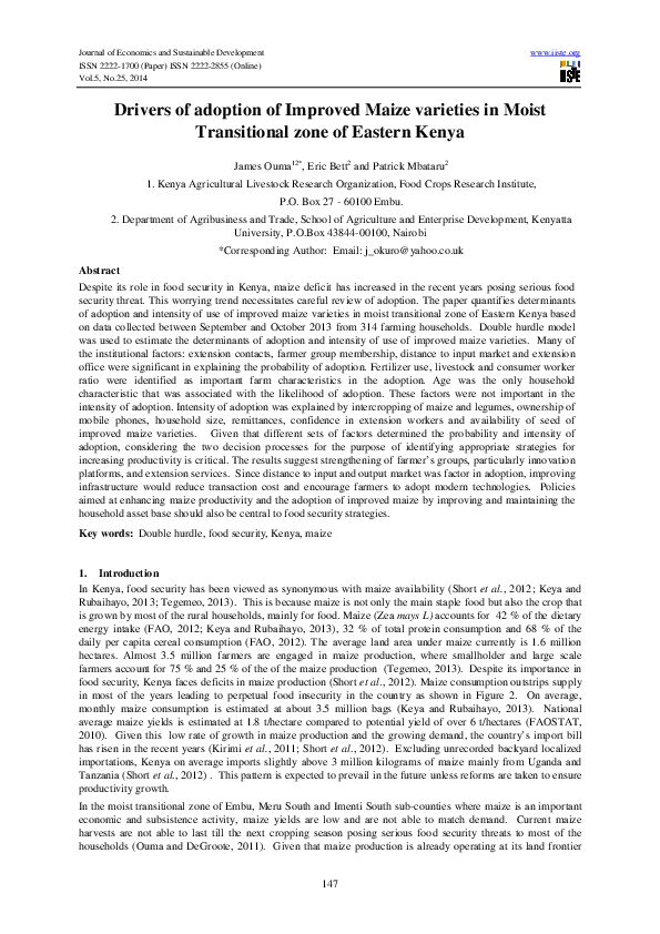 (PDF) Drivers of adoption of Improved Maize varieties in Moist