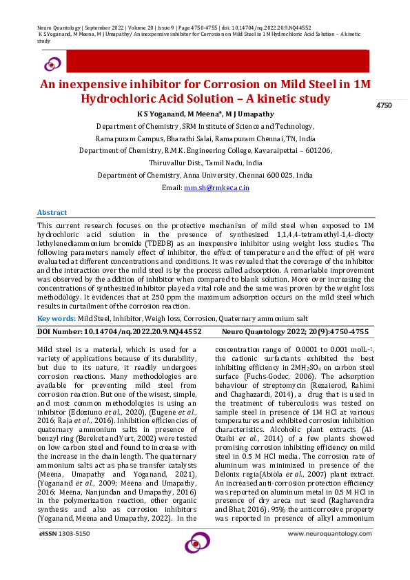 (PDF) An inexpensive inhibitor for Corrosion on Mild Steel in 1M ...