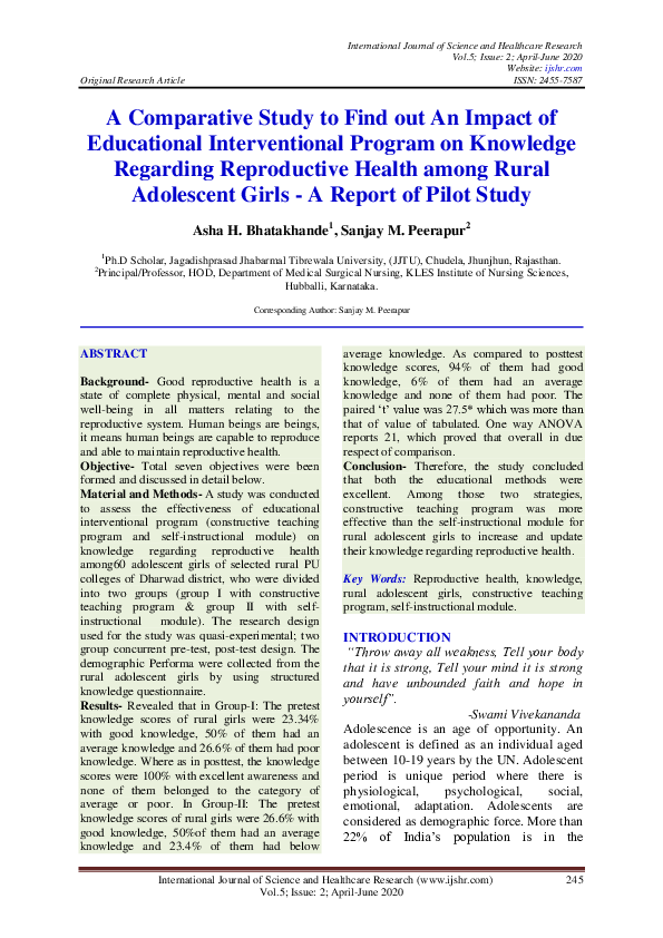 (PDF) A Comparative Study to Find out An Impact of Educational Interventional Program on ...