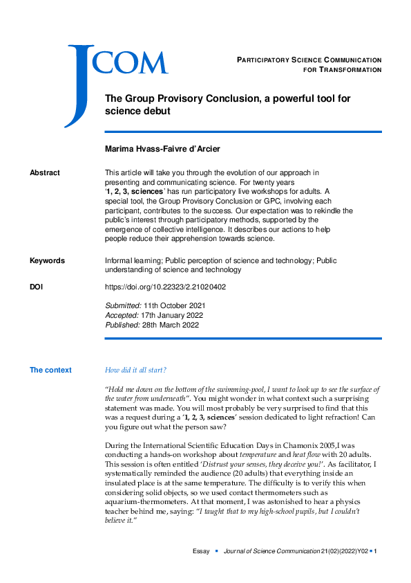 (PDF) The Group Provisory Conclusion, a powerful tool for science debut