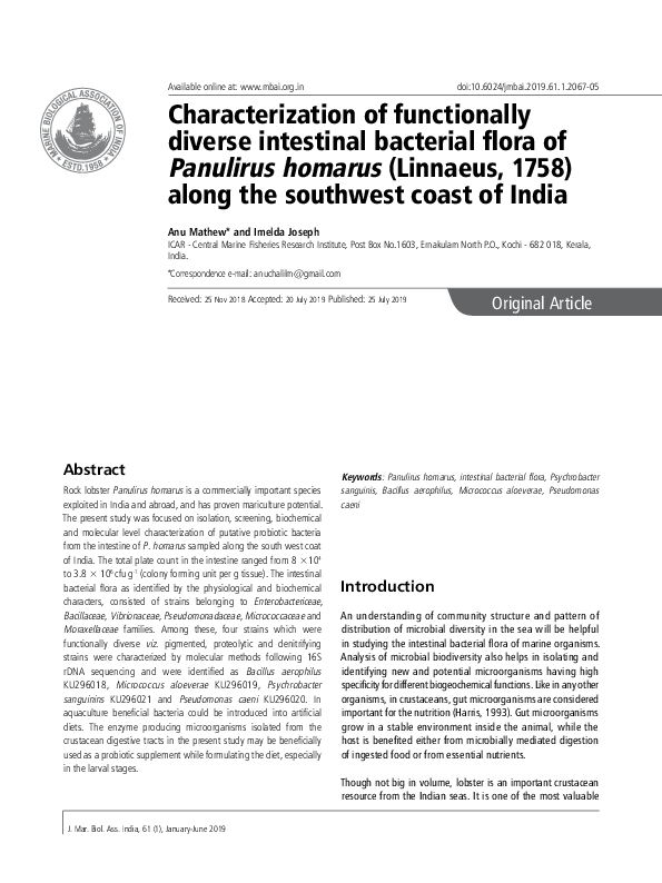 (PDF) Characterization of functionally diverse intestinal bacterial ...