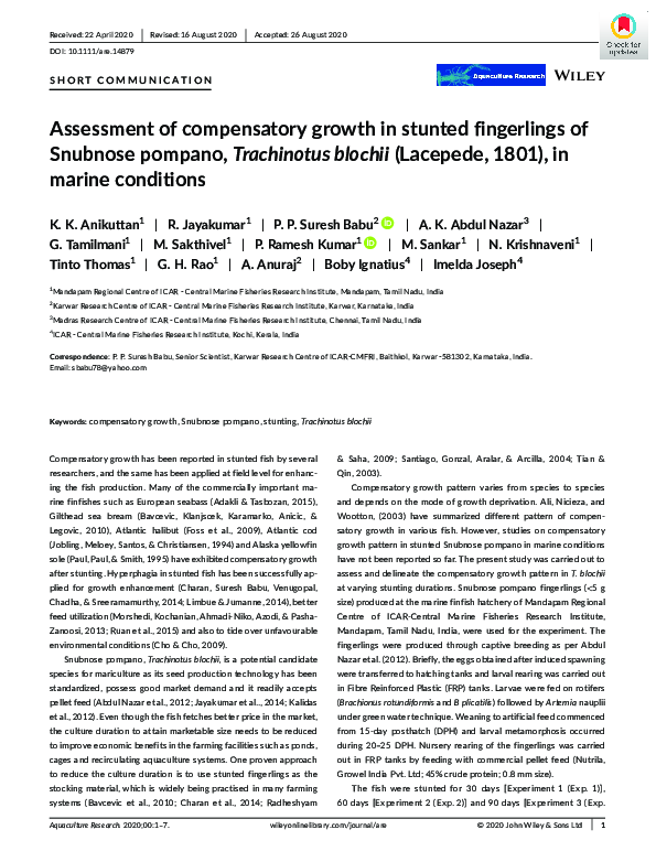 (PDF) Assessment of compensatory growth in stunted fingerlings of ...
