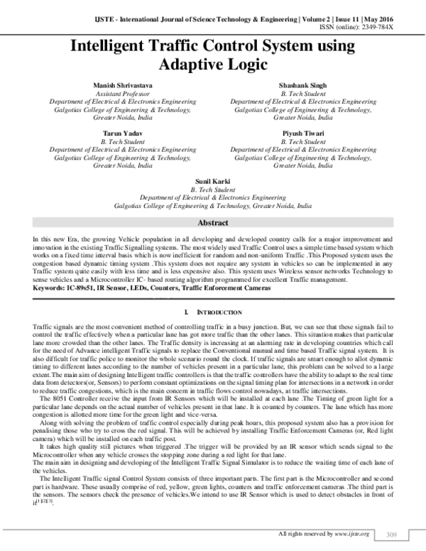 Pdf Intelligent Traffic Control System Using Adaptive Logic