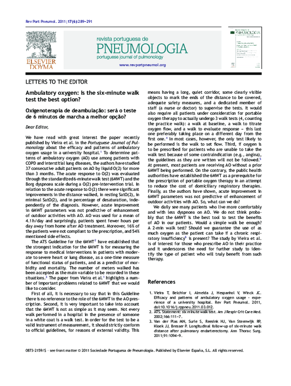 (PDF) Ambulatory oxygen: Is the six-minute walk test the best option?