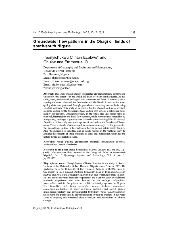 (PDF) Groundwater flow patterns in the Obagi oil fields of south-south ...