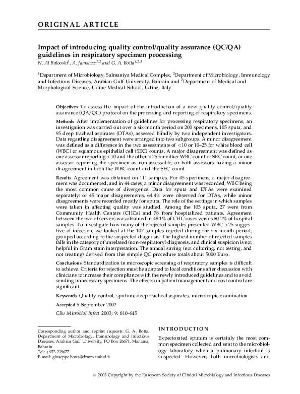 Pdf Qcqa Guidelines In Respiratory Specimen Processing