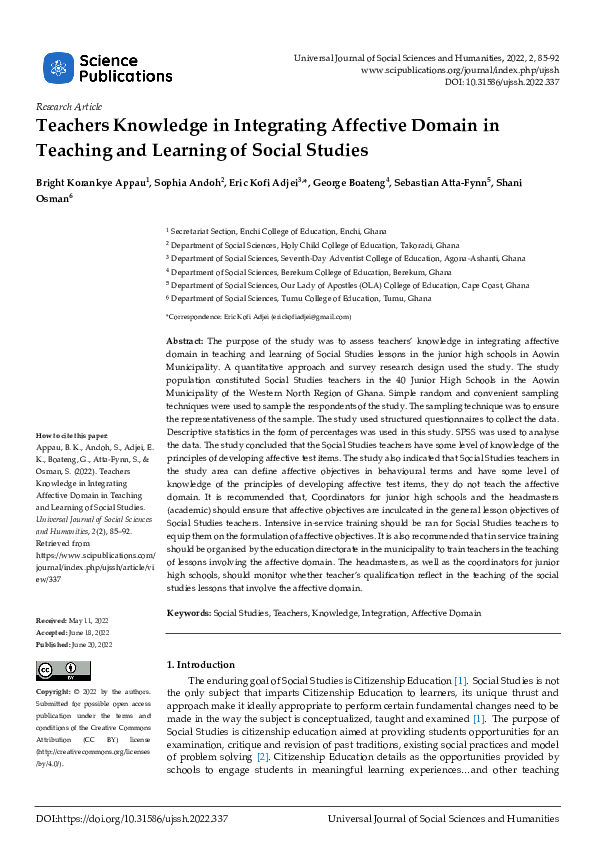 (PDF) Teachers Knowledge in Integrating Affective Domain in Teaching ...