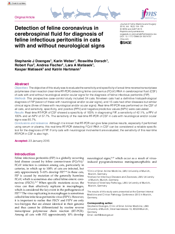 (PDF) Detection of feline coronavirus in cerebrospinal fluid for ...