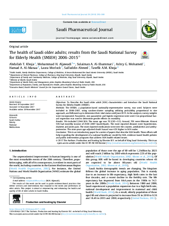 (PDF) The health of Saudi older adults; results from the Saudi National ...
