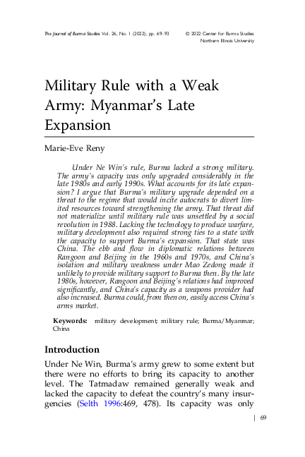 (PDF) Military Rule with A Weak Army: Myanmar's Late Expansion
