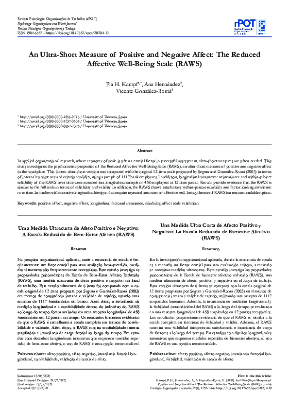 (PDF) An Ultra-Short Measure of Positive and Negative Affect: The ...