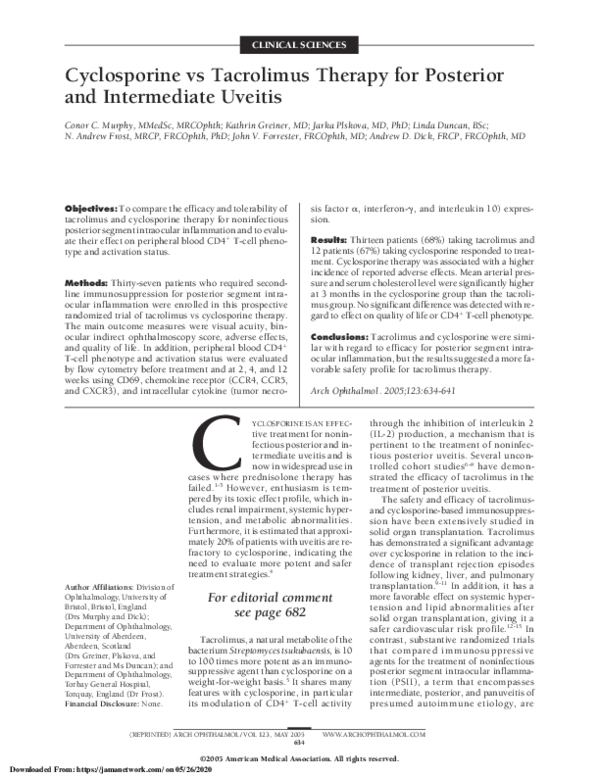(PDF) Cyclosporine vs tacrolimus therapy for posterior and intermediate ...
