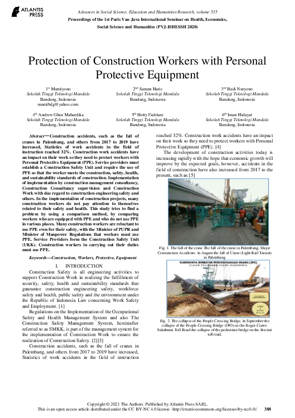 (PDF) Protection of Construction Workers with Personal Protective Equipment
