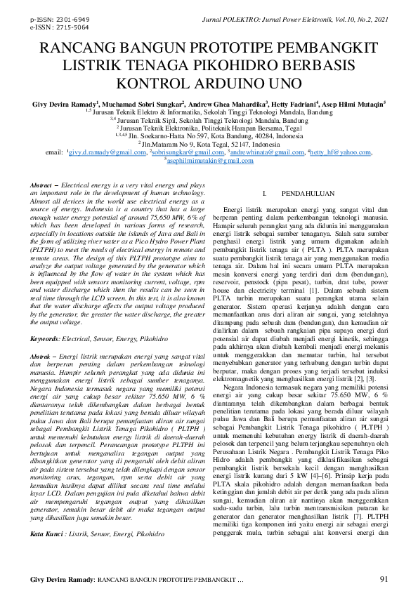 Pdf Rancang Bangun Prototipe Pembangkit Listrik Tenaga Pikohidro Berbasis Kontrol Arduino Uno