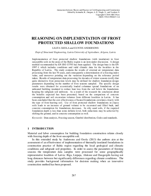 (PDF) Reasoning on Implementation of Frost Protected Shallow Foundations