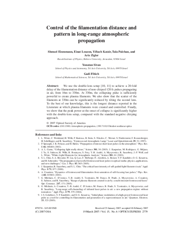 (PDF) White-Light Filaments for Atmospheric Analysis