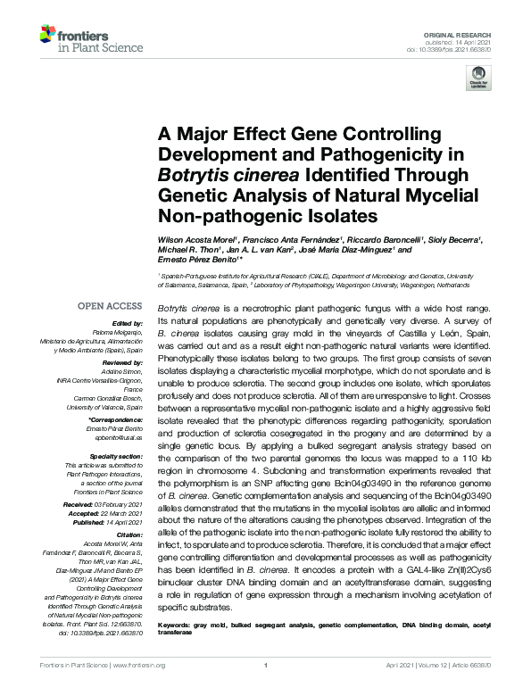 (PDF) A Major Effect Gene Controlling Development and Pathogenicity in ...