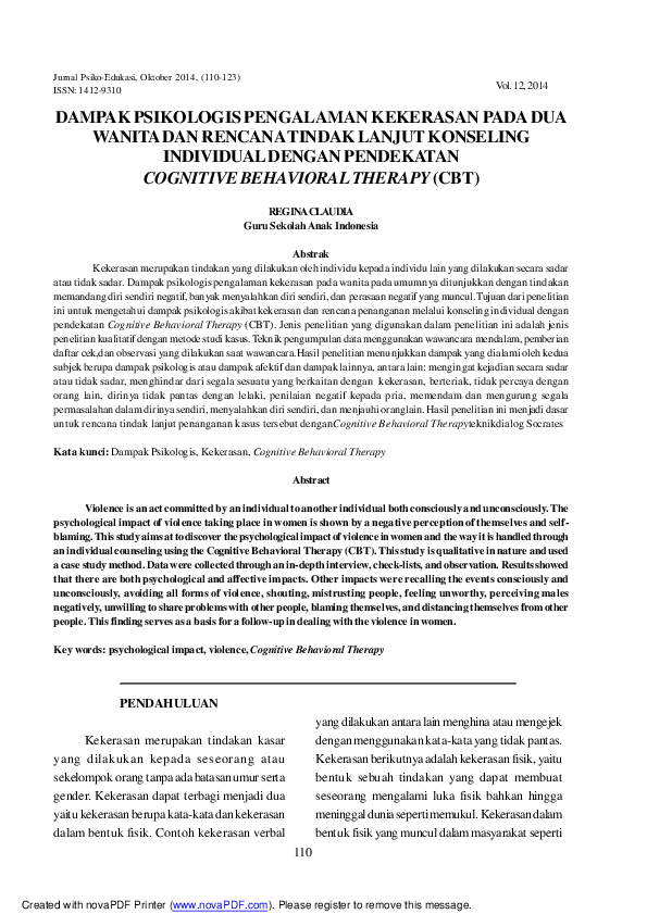 (PDF) Dampak Psikologis Pengalaman Kekerasan Pada Dua Wanita dan Rencana Tindak Lanjut Konseling ...