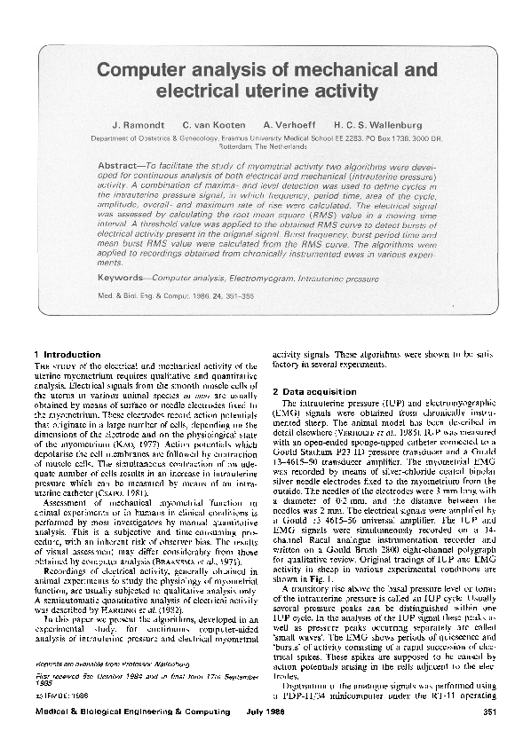 (PDF) Computer analysis of mechanical and electrical uterine activity