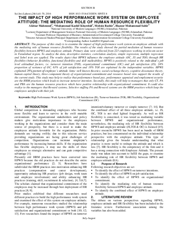 (PDF) The Impact of High Performance Work System on Employees Attitude ...