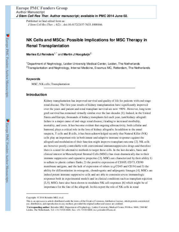 (PDF) NK Cells and MSCs: Possible Implications for MSC Therapy in Renal ...