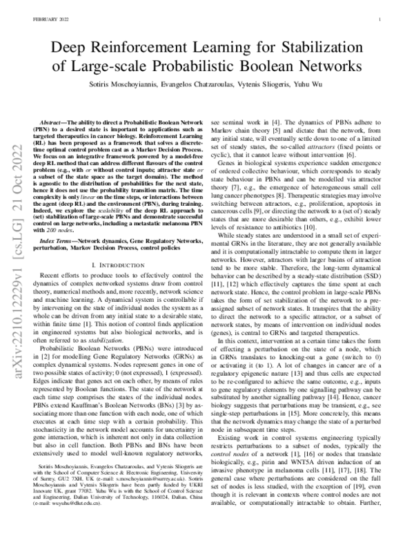 (PDF) Deep RL for Stabilizing Large PBNs