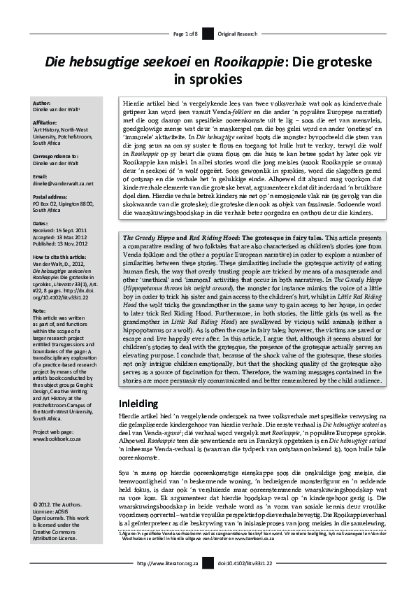 (PDF) Die hebsugtige seekoei en Rooikappie : Die groteske in sprokies