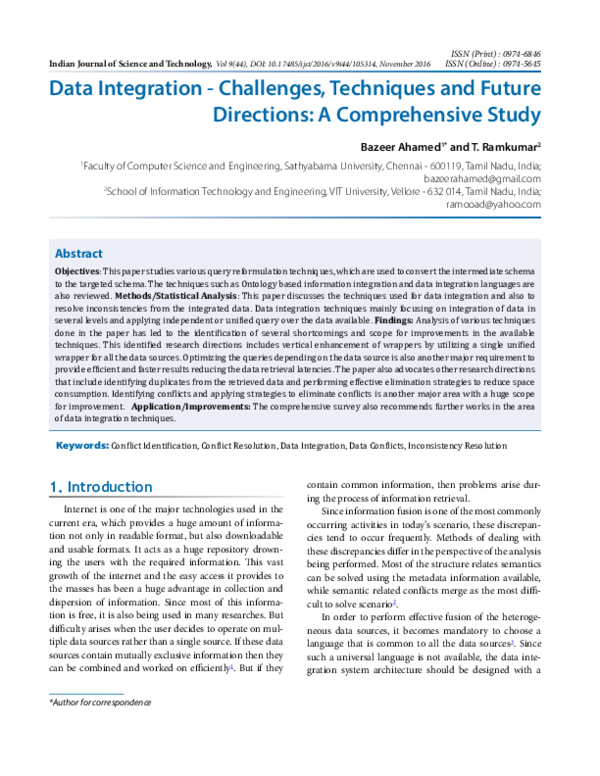 (PDF) Data Integration - Challenges, Techniques and Future Directions ...