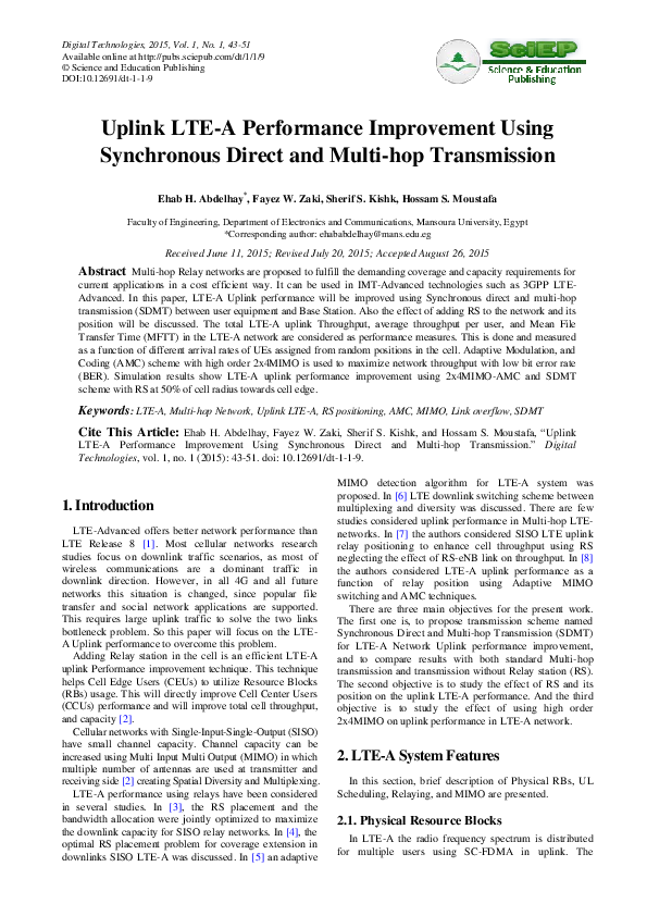 Pdf Uplink Lte A Performance Improvement Using Synchronous Direct And