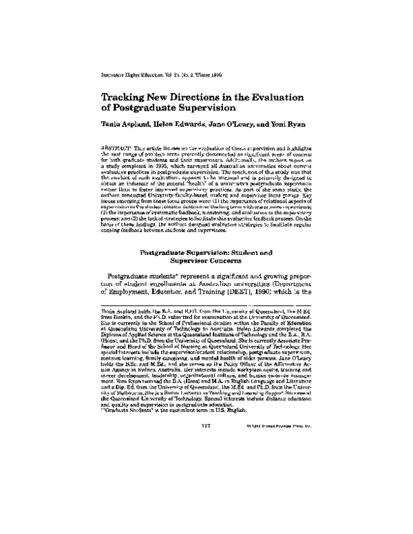 (PDF) Tracking New Directions in the Evaluation of Postgraduate Supervision