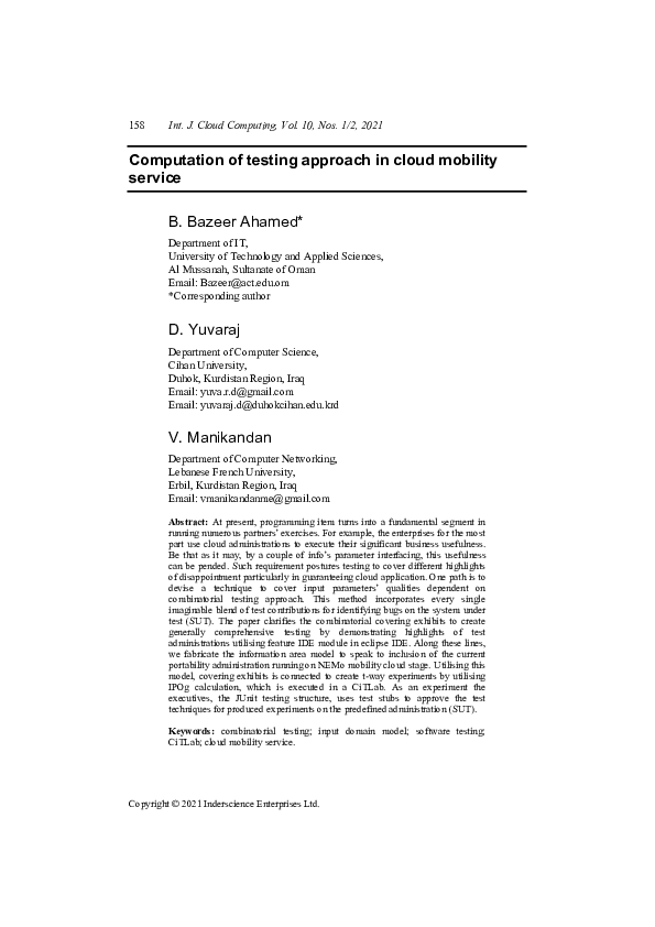 (PDF) Computation of testing approach in cloud mobility service