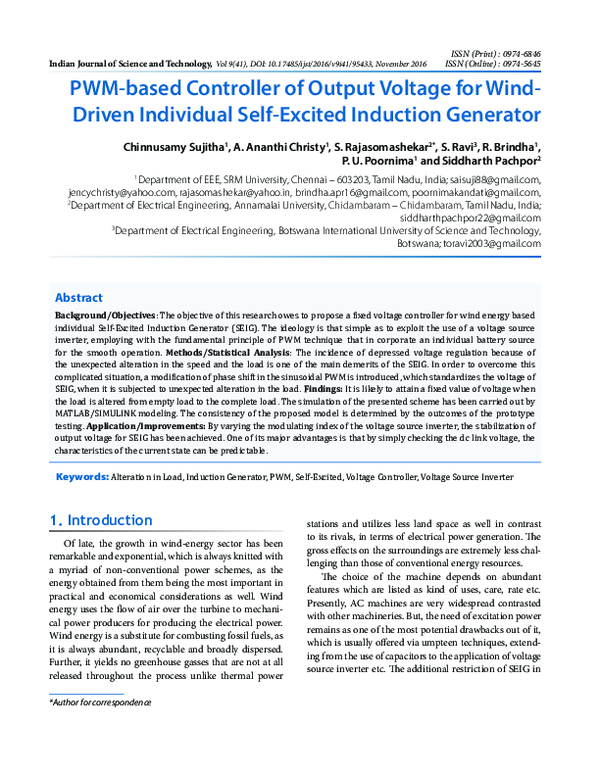 Pdf Pwm Based Controller Of Output Voltage For Wind Driven Individual Self Excited Induction
